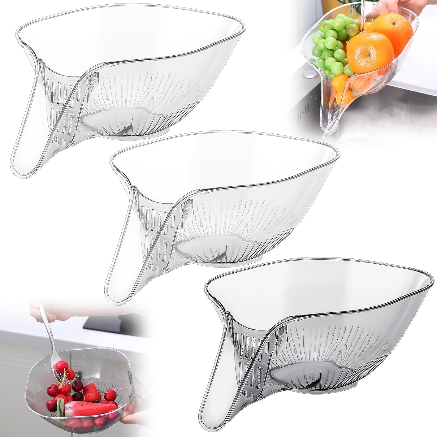 Amazon.com: Drain Basket with Spout (2 Pack) Fruit Cleaning Bowl with ...