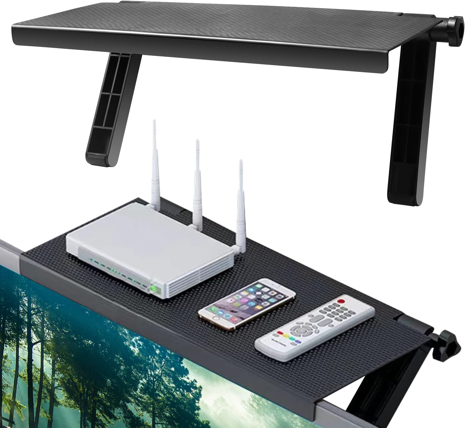 QLOUNI TV Top Rack Shelf, Monitor Top Storage Shelf Adjustable Screen ...