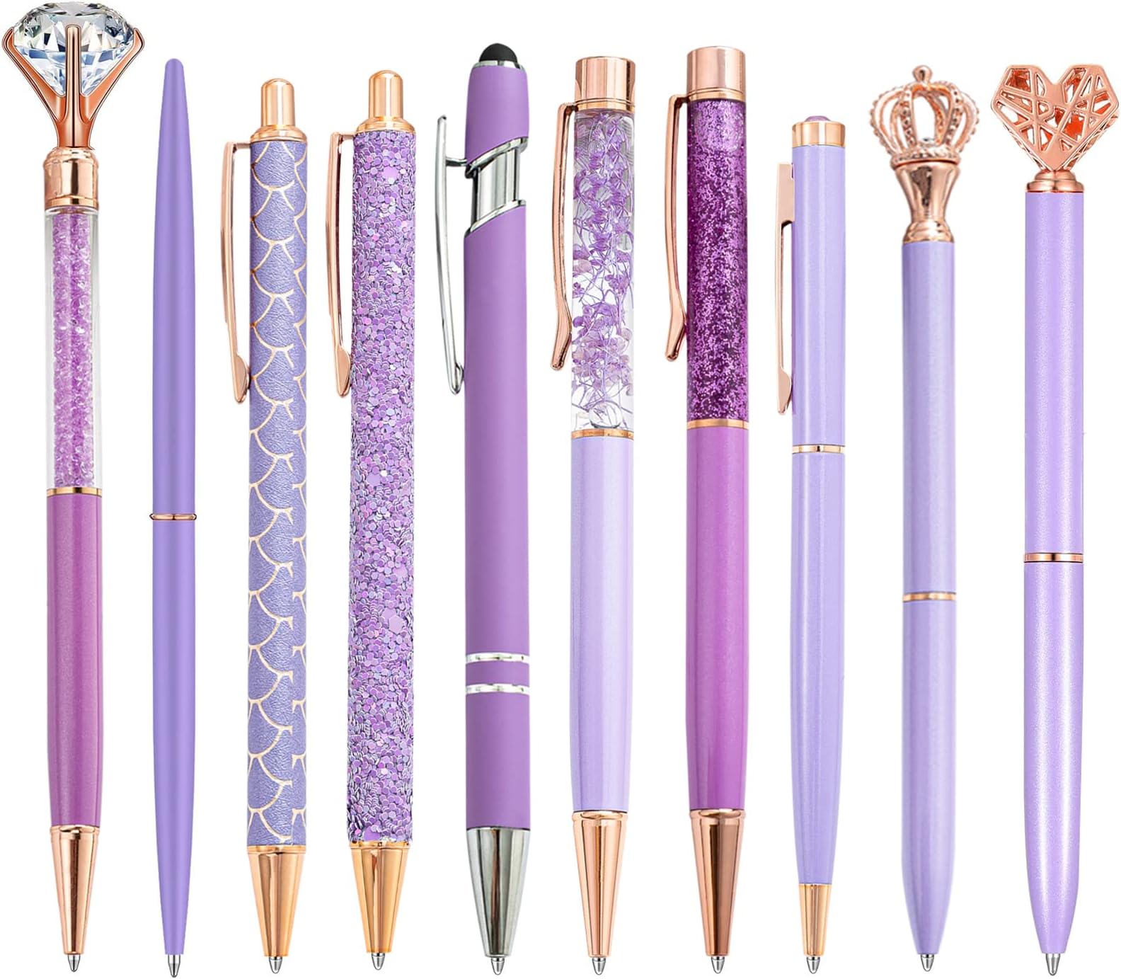 Lot de 10 stylos à bille violets à paillettes - Stylos d'écriture ...