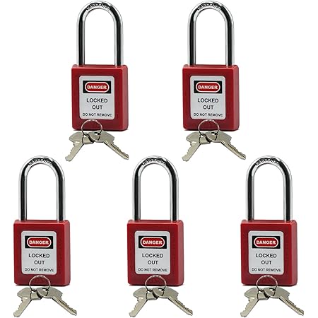 5 OSHA Compliant Safety Padlock, keyed Different,2 Keys per Lock,Steel ...