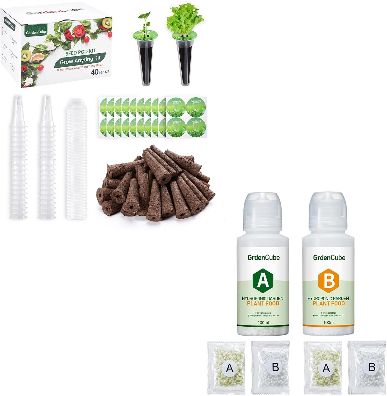 Amazon.com : GardenCube 160 PCS Hydroponic Pods Kit & 600ml Plant Food ...