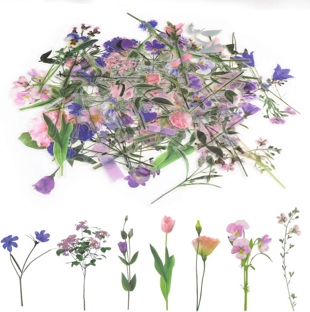 Amazon.com: 80 Pieces Natural Flower Stickers for Scrapbooking, Self ...