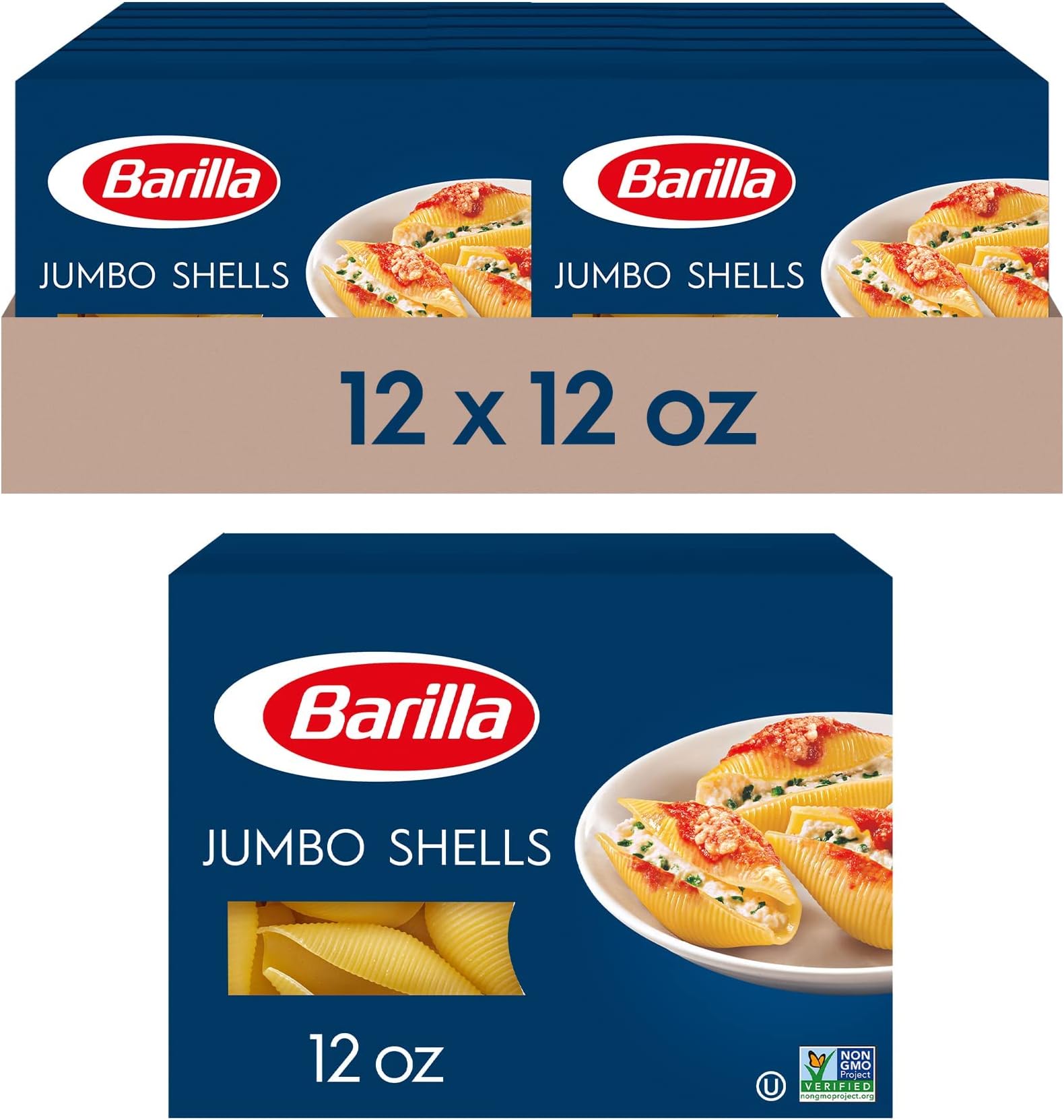 Amazon.com : Barilla Jumbo Shells Pasta, 16 oz. Box (Pack of 12) - Non ...