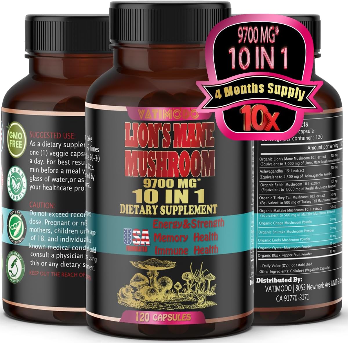 Amazon.com: Mushroom Herbal Supplements Lions Mane 3000mg Ashwagandha ...