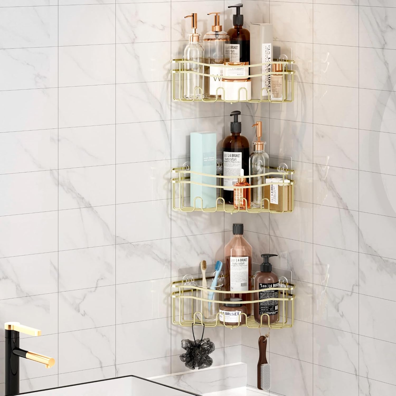 Amazon.com: STAHLHEART Gold corner shower caddies with depth caddy and ...