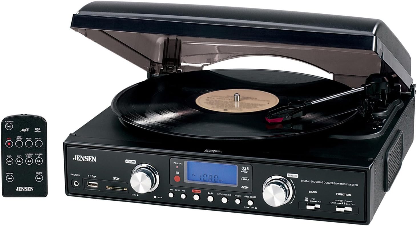 Amazon.com: JENSEN JTA-460 Digital 3-Speed Stereo Turntable with MP3 ...