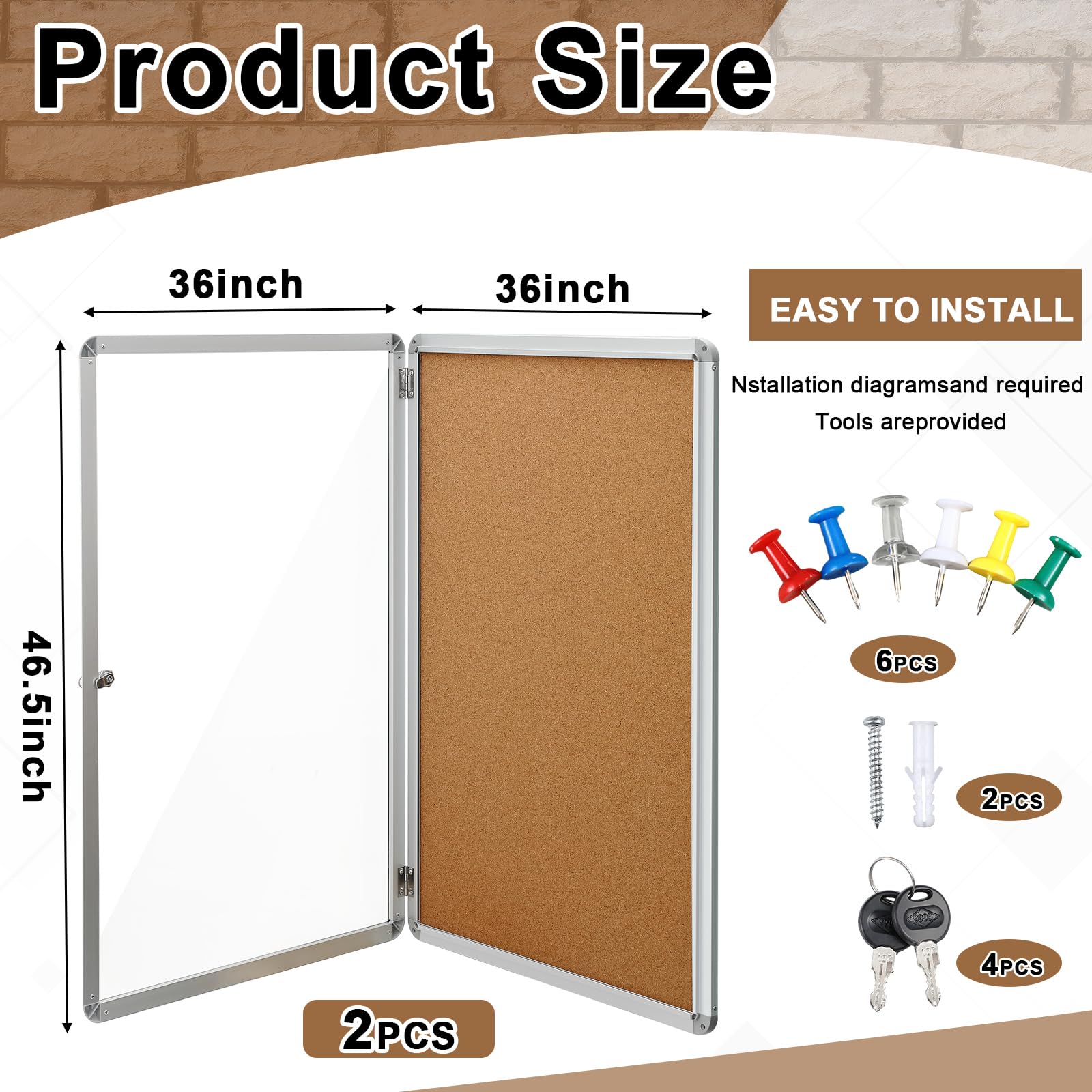 Blulu 2 Set Enclosed Bulletin Boards Lockable Noticeboard Windproof ...