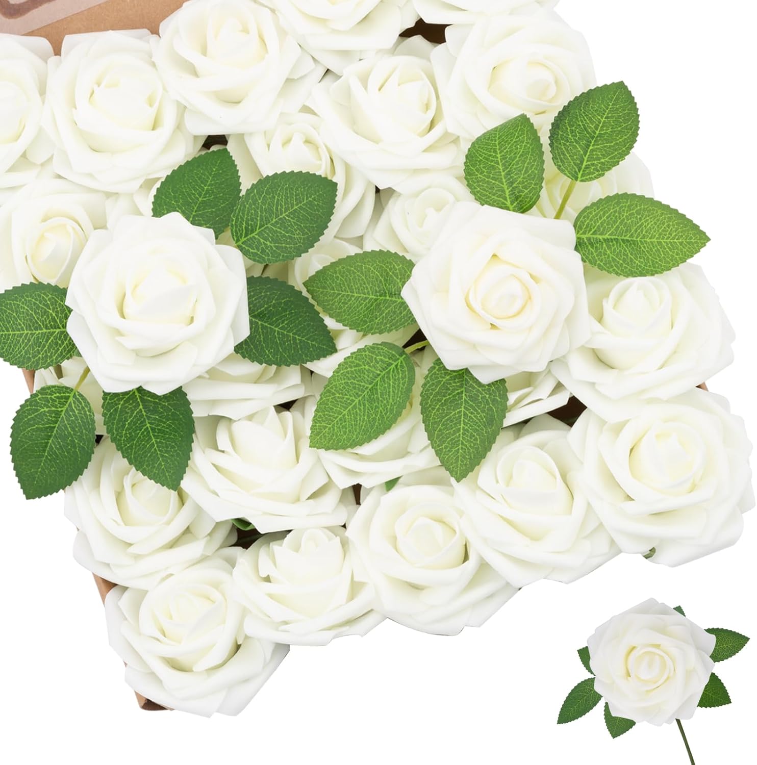 Amazon.com: SPORTYOUTH 100 Pcs Artificial Flowers White Roses Bulk with ...