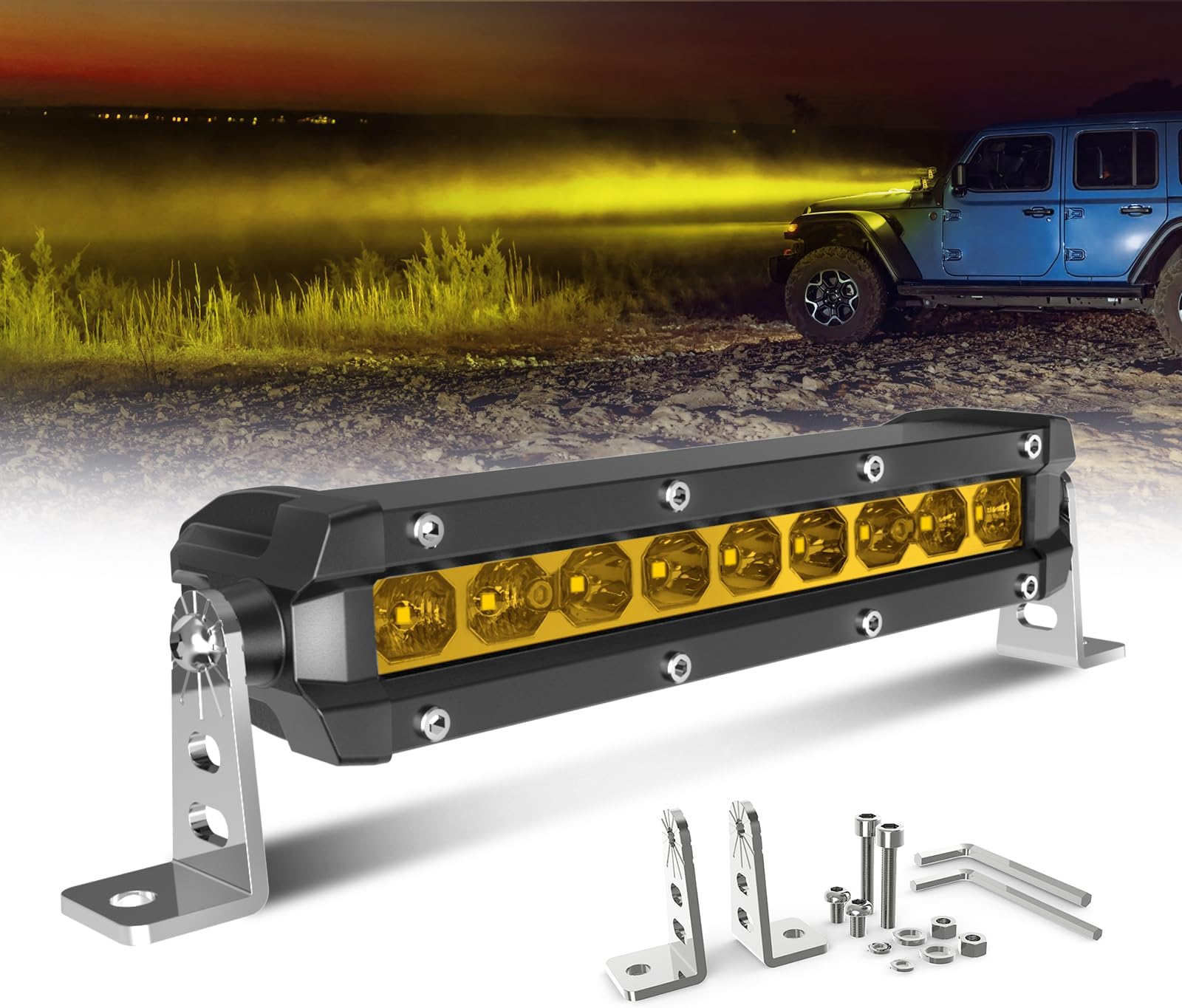 Amazon.com: Ultra Slim Single Row Yellow LED Offroad Lights Bar Driving ...