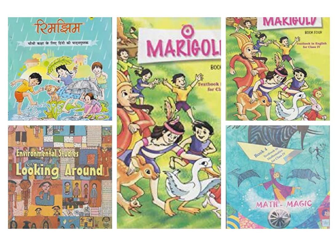 NCERT TEXTBOOK 4 BOOK SET FOR CLASS- 4TH (Rimjhim,Marigold,Maths-Magic ...