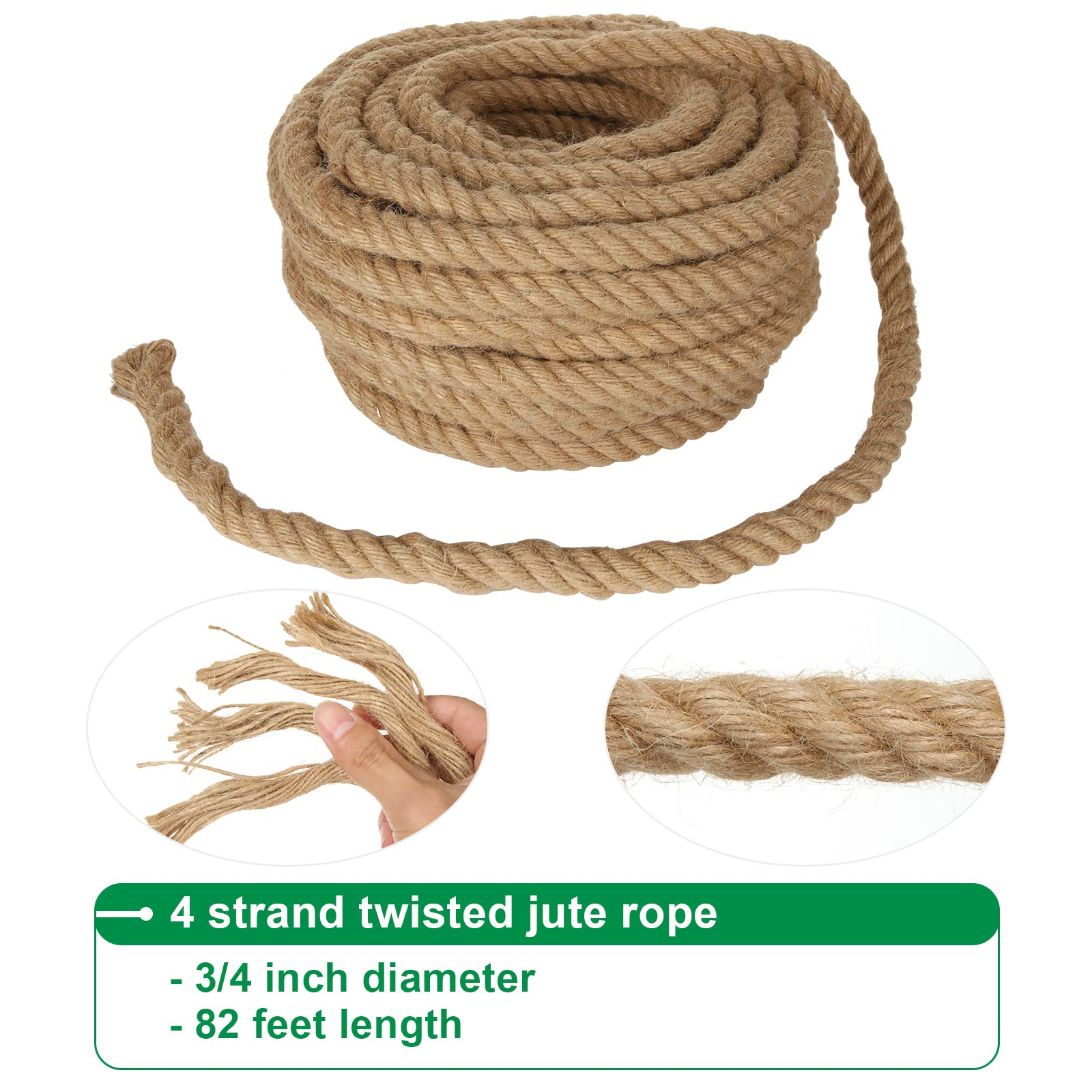 Snapklik.com : Manila Rope 3/4 Inch X 82 Feet, Twisted 4 Strand Jute ...