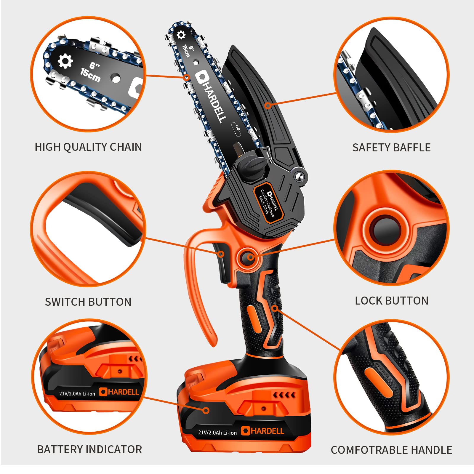 HARDELL Mini Chainsaw 6 Inch Cordless, Handheld Portable Electric ...
