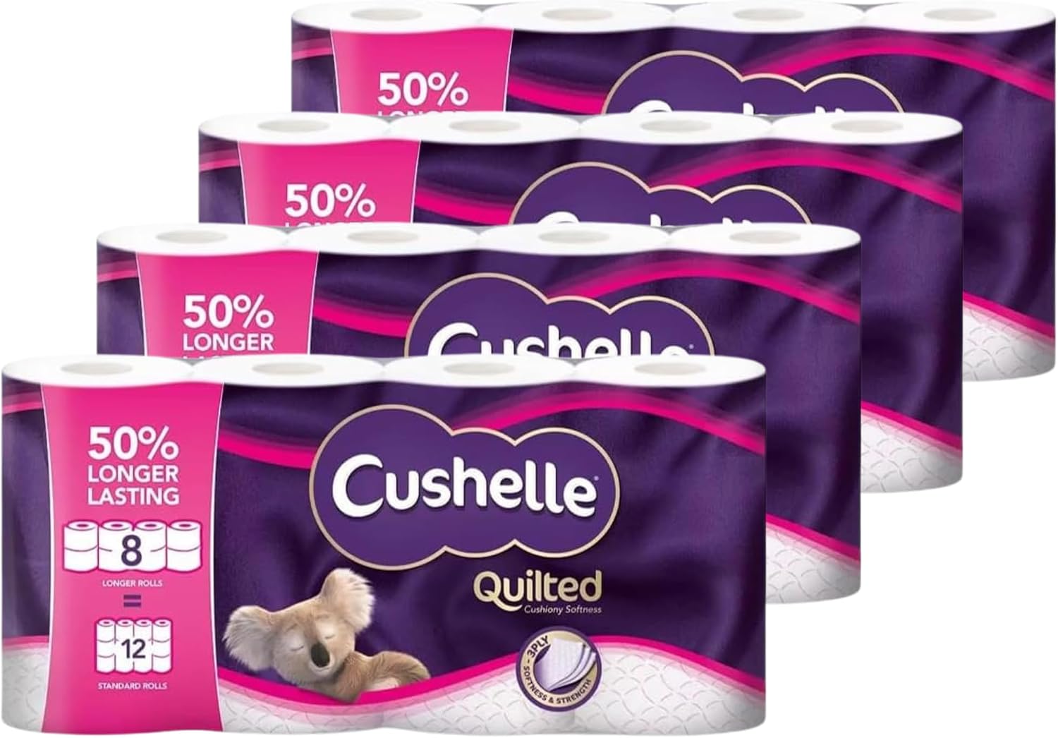 Cushelle Quilted 3-Ply Double Size 50% Longer Soft Absorbent Rolls 32 ...