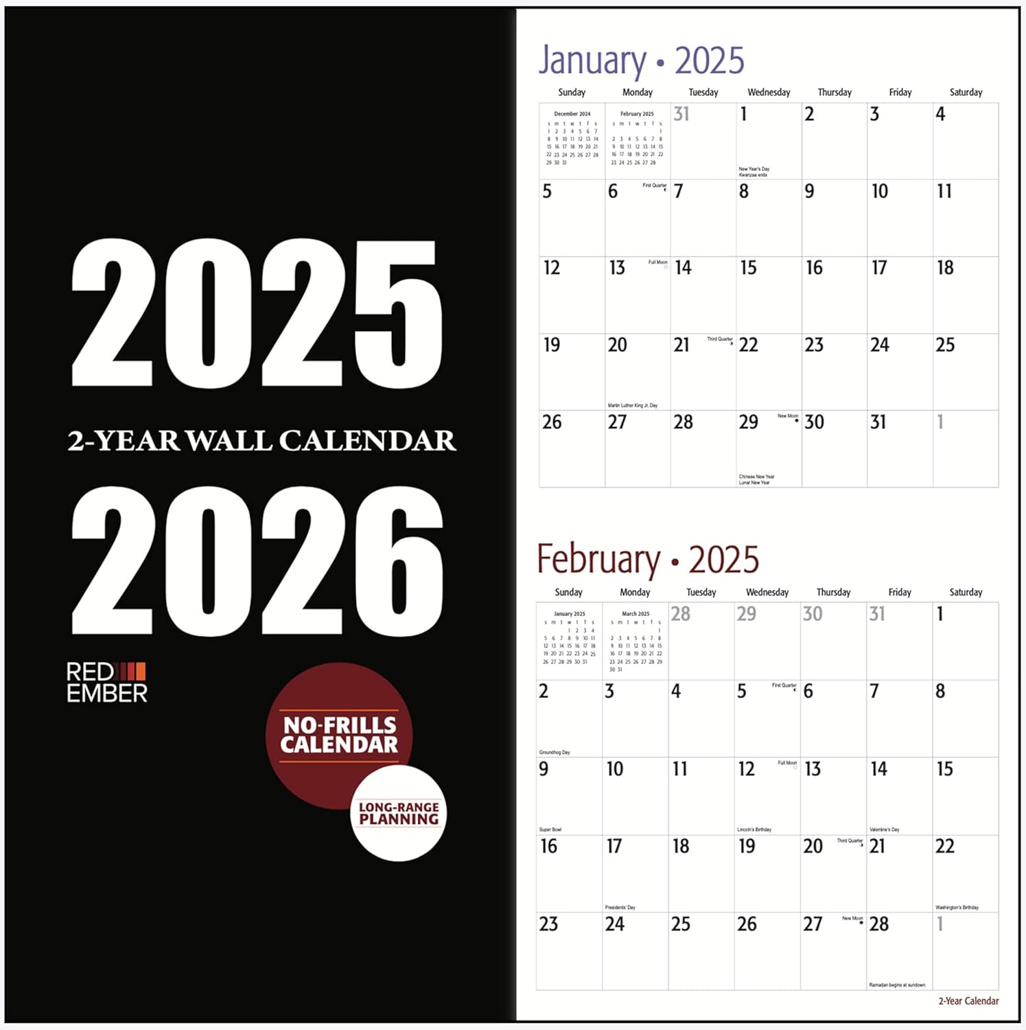 Amazon.com: RED EMBER 2-Year Calendar 2025 Wall Calendar 12 Month | 12 ...