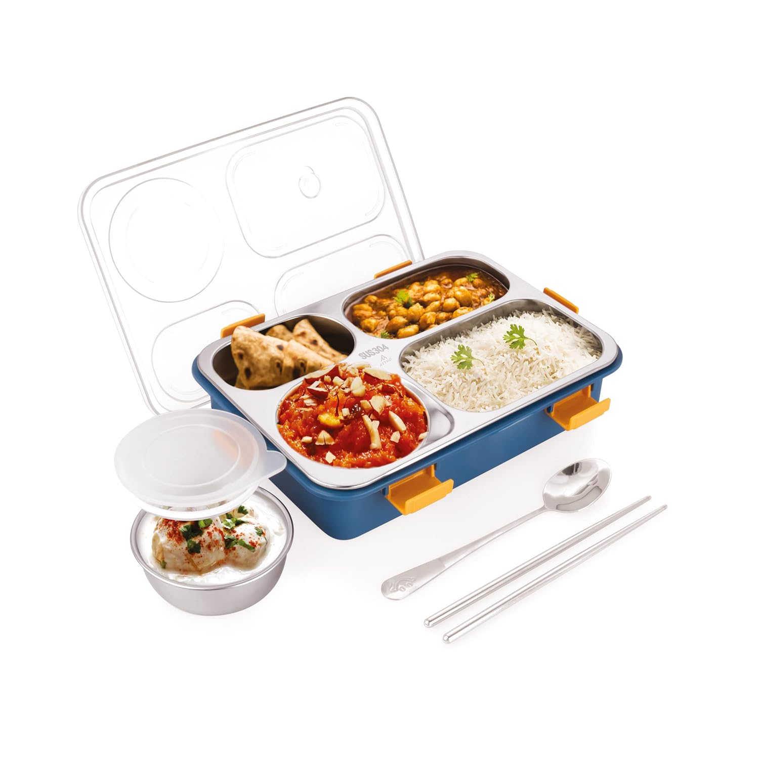 Buy ATTRO Bento 4 Compartment Stainless Steel Lunch Box with 1 Small ...