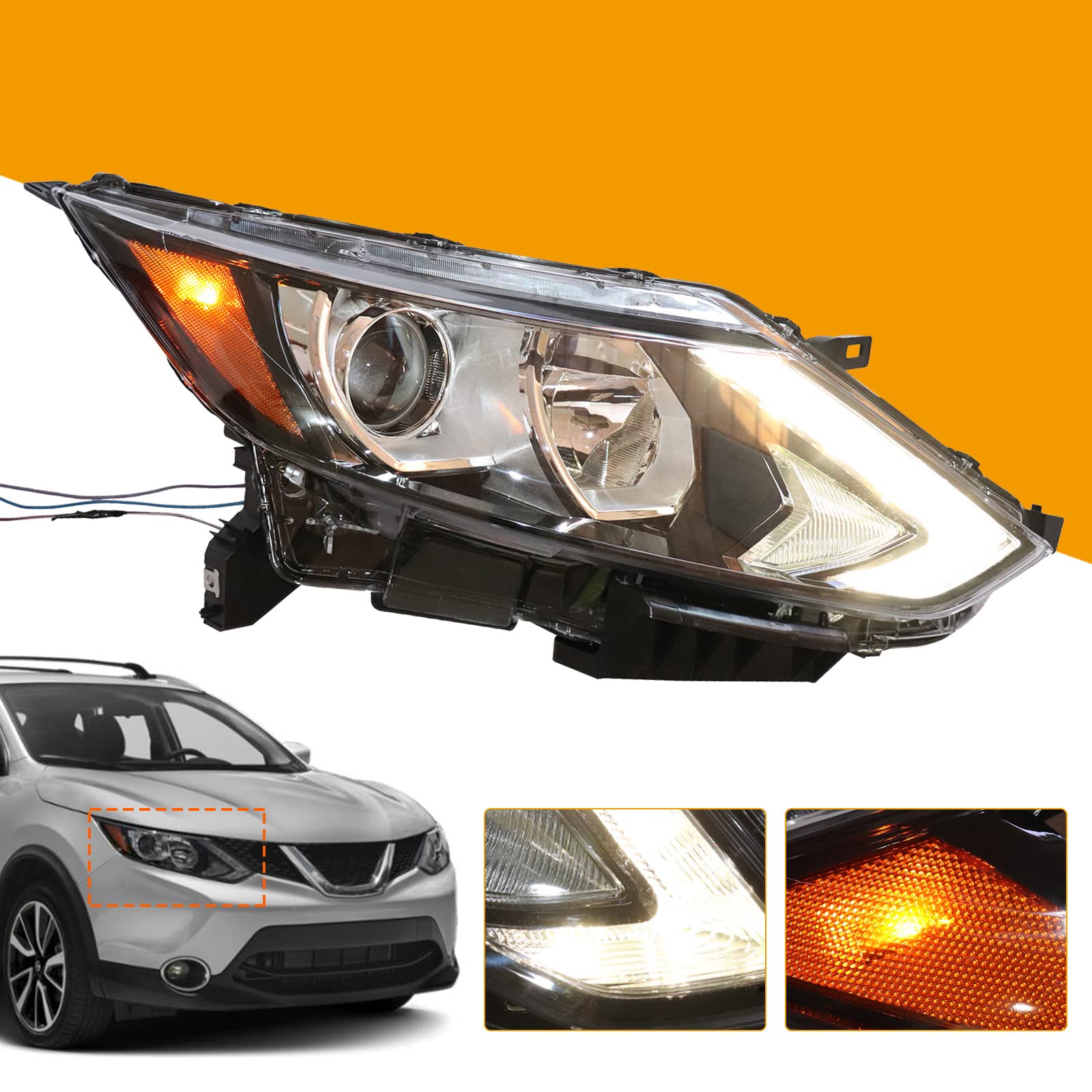 LOYALHEARTDY Halogen Headlight Assembly For 2017 2018 2019Nissan Rogue ...