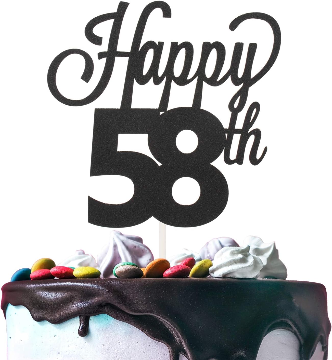 Amazon.com: LINGTEER Happy 58th Birthday Black Cake Topper - Cheers to ...