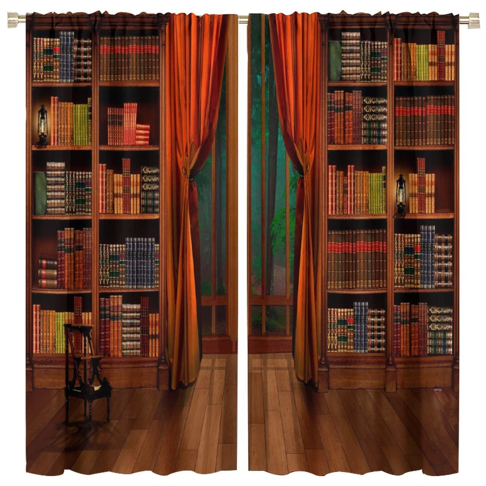 Amazon.com: Bookshelf Curtains Stepped Library Window View of Nature ...