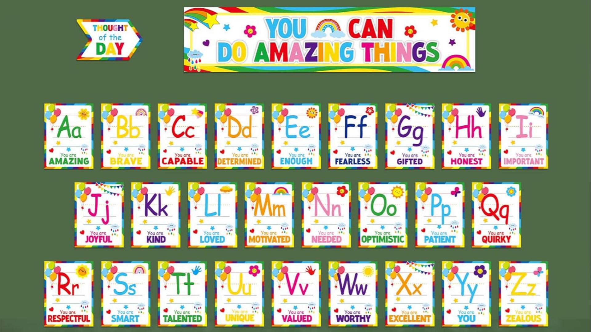 Alphabet Poster 84pcs Bright Affirmations Bulletin Board Signs ...