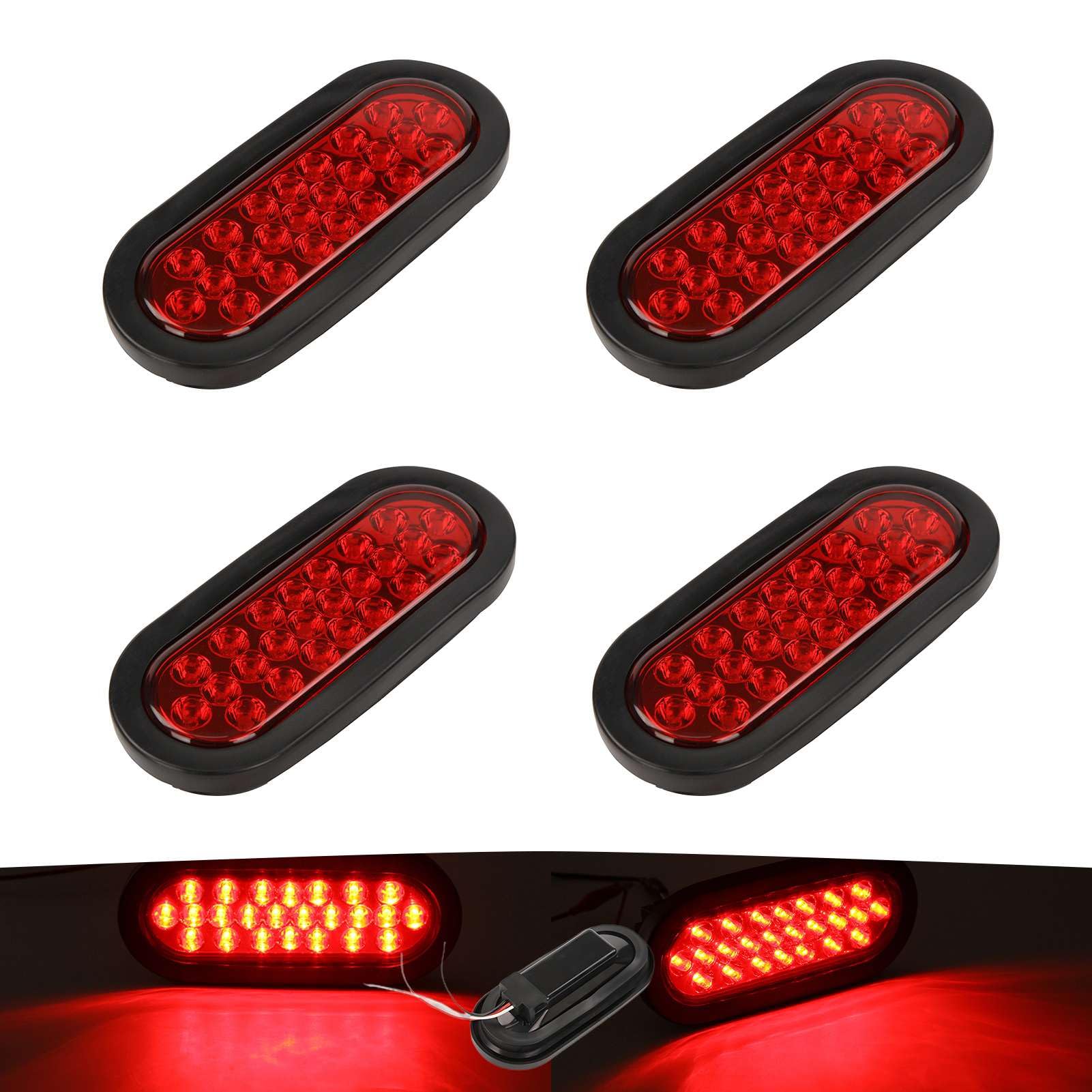 Snapklik.com : NEW SUN 4 Pcs 6" Oval Trailer Tail Lights - Red LED ...