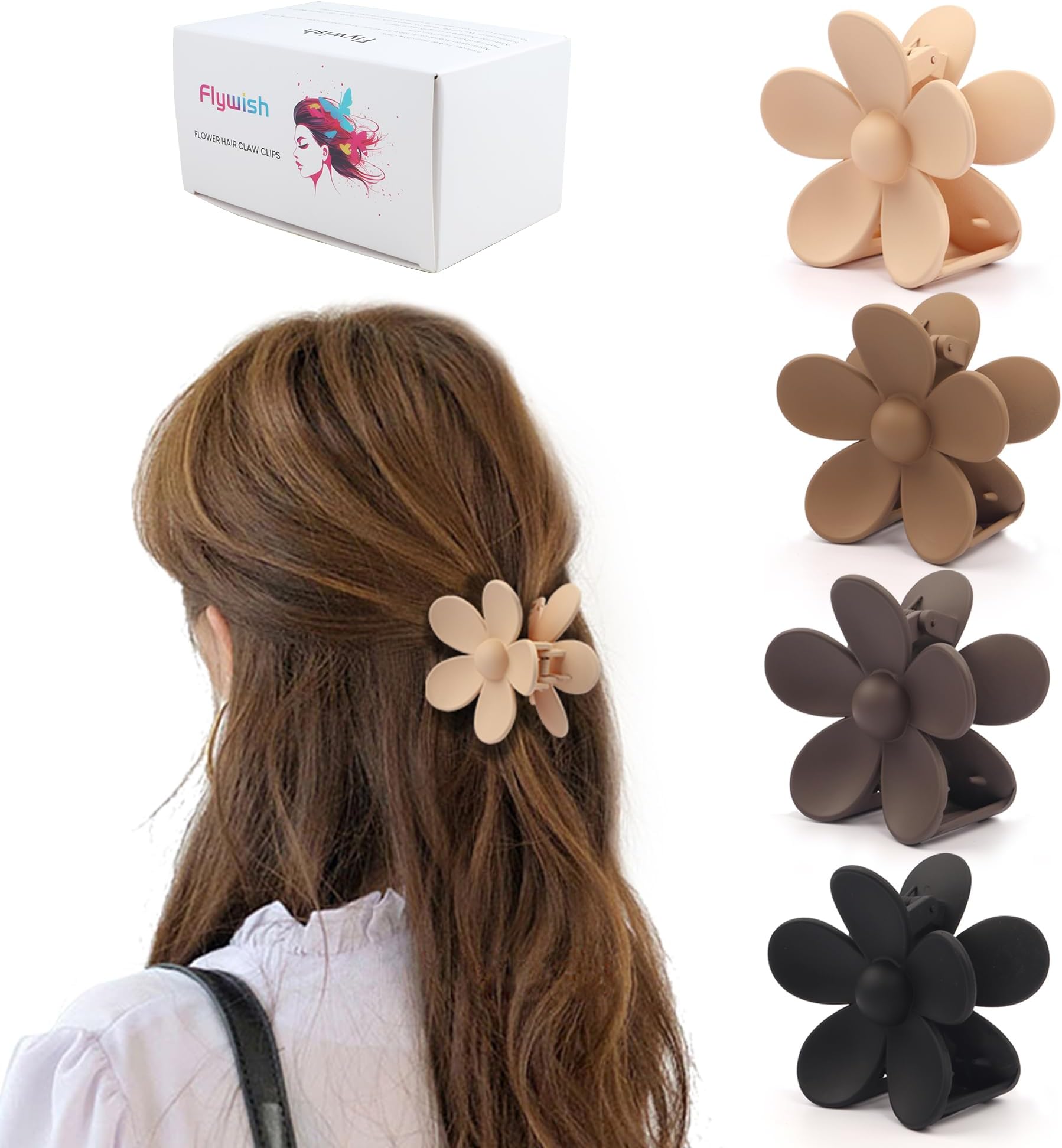 Amazon.com: 4 PCS Matte Flower Hair Clips, Flywish 3.15 Inch Hair Jaw ...
