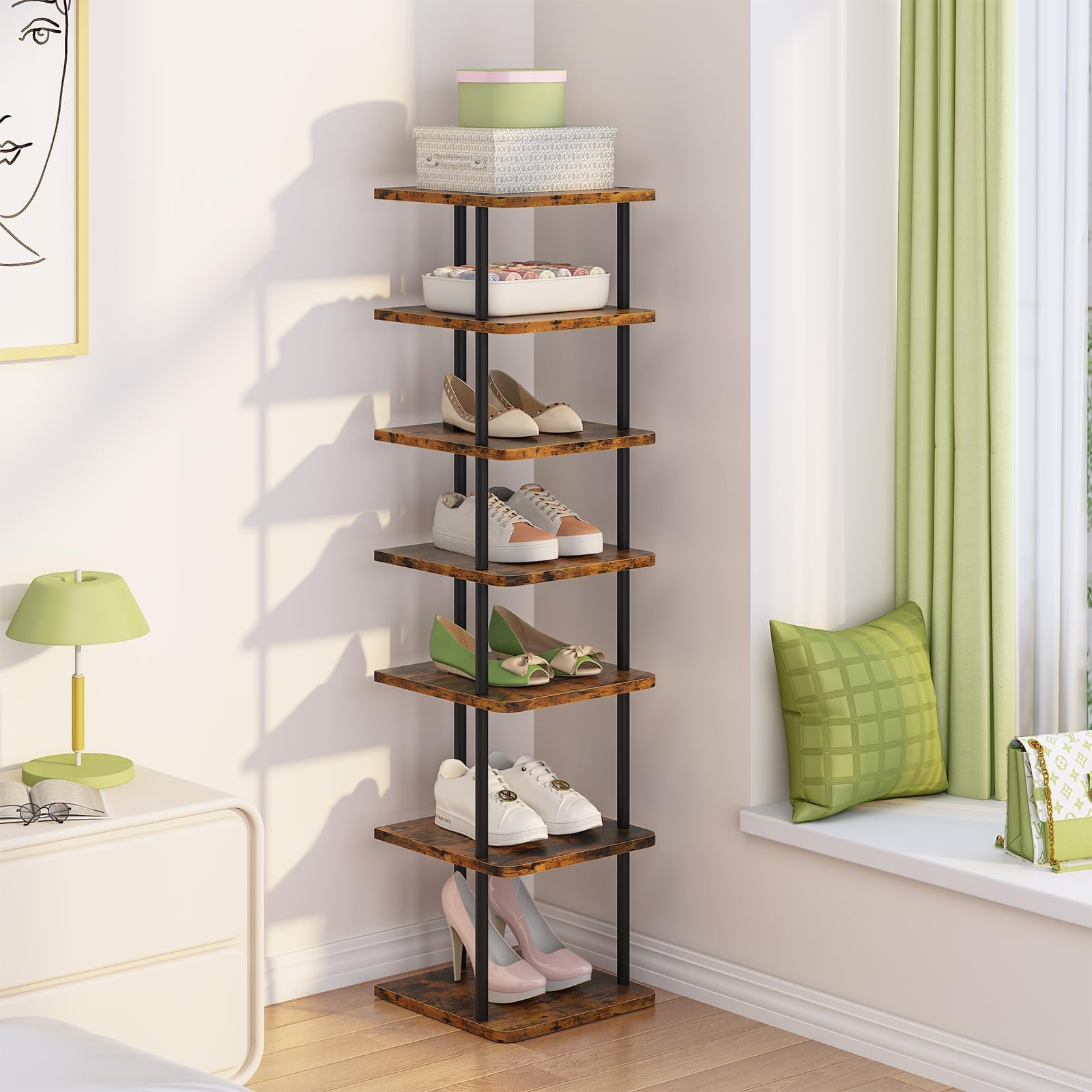 Amazon.com: AFOORD Vertical Shoe Rack-Tall Narrow Shoe Rack Organizer ...