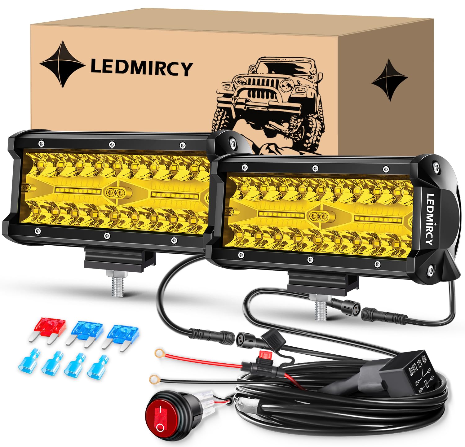 Snapklik.com : LEDMIRCY 7 Inch Yellow LED Light Bar Kit