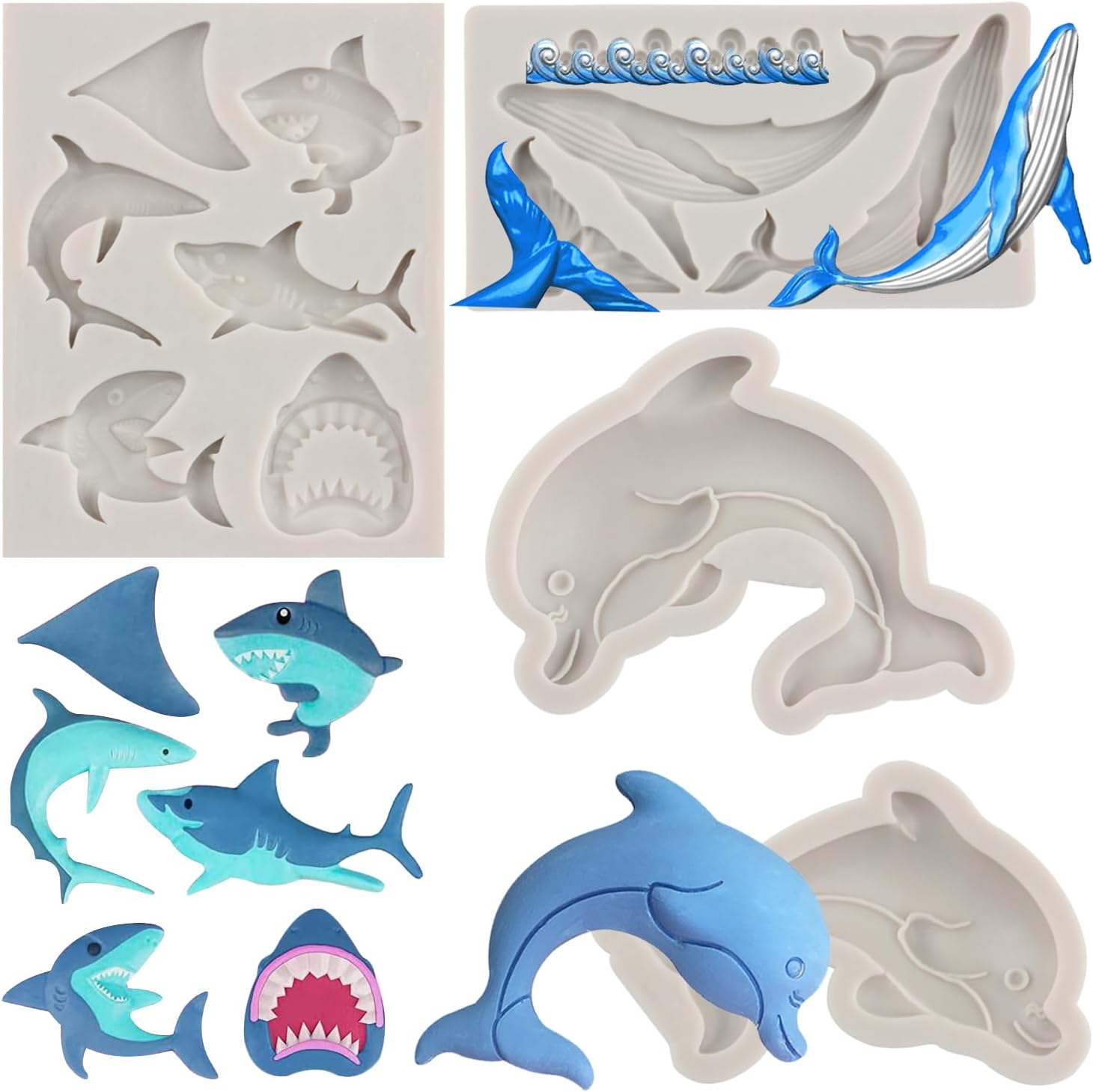 Amazon.com: YIHUOMOLDS Ocean Shark Fondant Molds Sea Animal Silicone ...