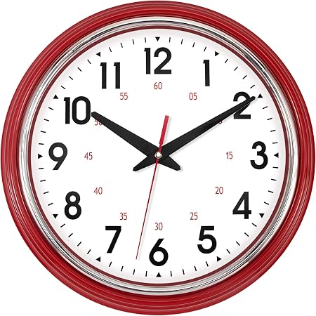 Amazon.com: Bernhard Products Retro Wall Clock 9.5 Inch Red Kitchen 50 ...