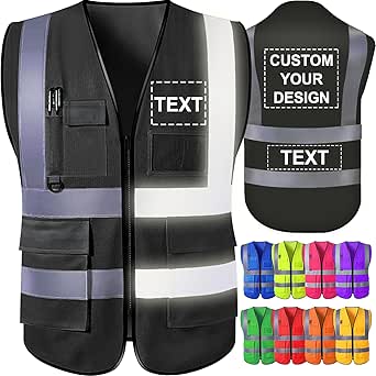 Amazon.com: Custom Safety Vest for Men with Logo Pockets High ...