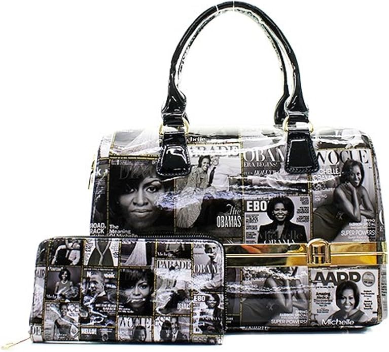 Magazine Handbag Set Michelle Obama Black & White: Handbags: Amazon.com