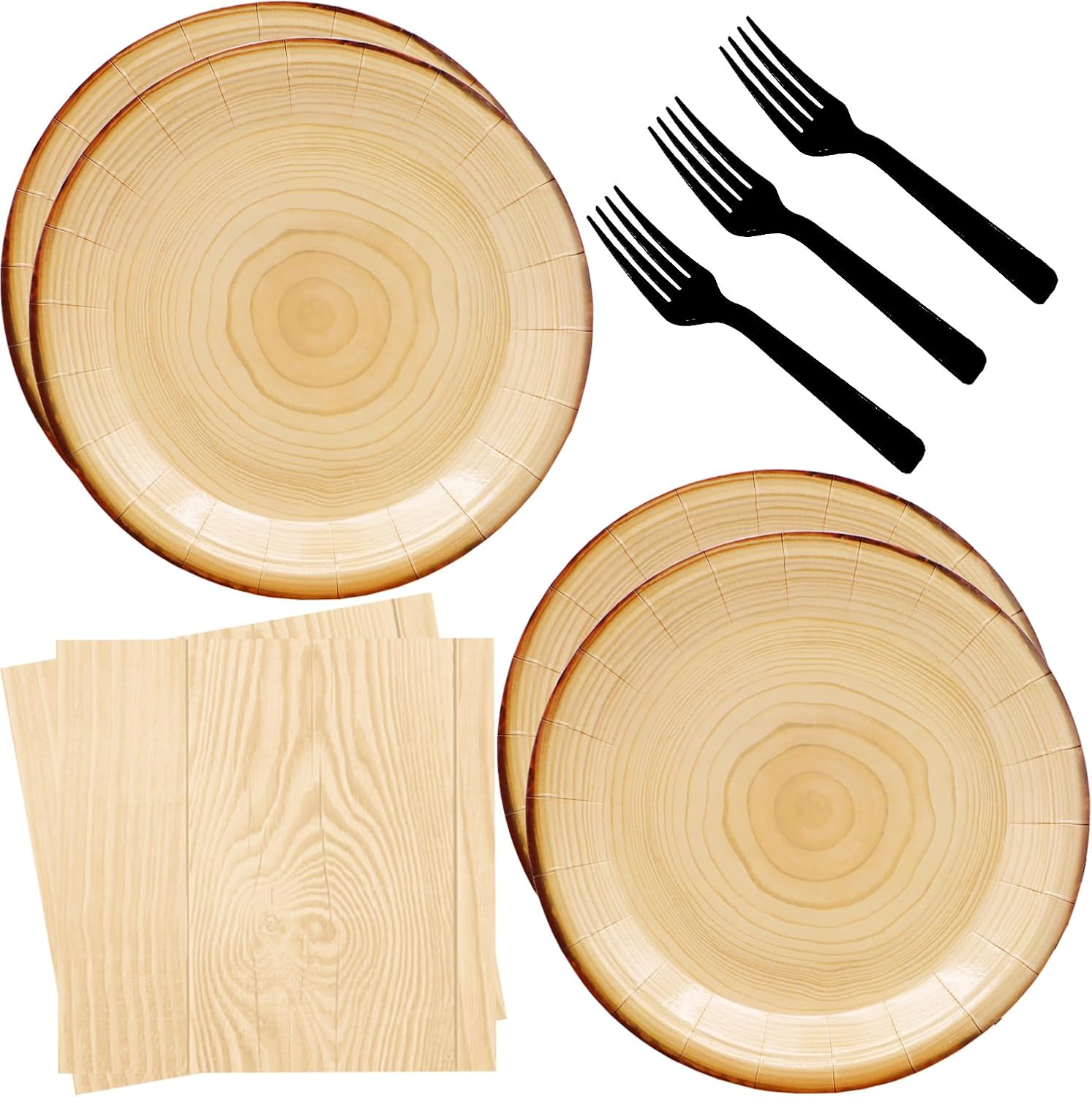 Amazon.com: 60Pc Rustic Wood Grain Party Set - Wooden 7" Paper Plates ...
