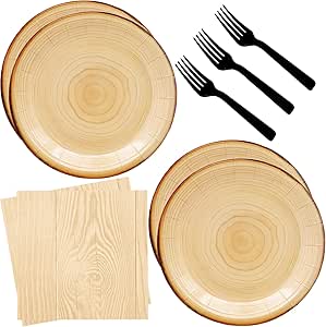 Amazon.com: 60Pc Rustic Wood Grain Party Set - Wooden 7" Paper Plates ...