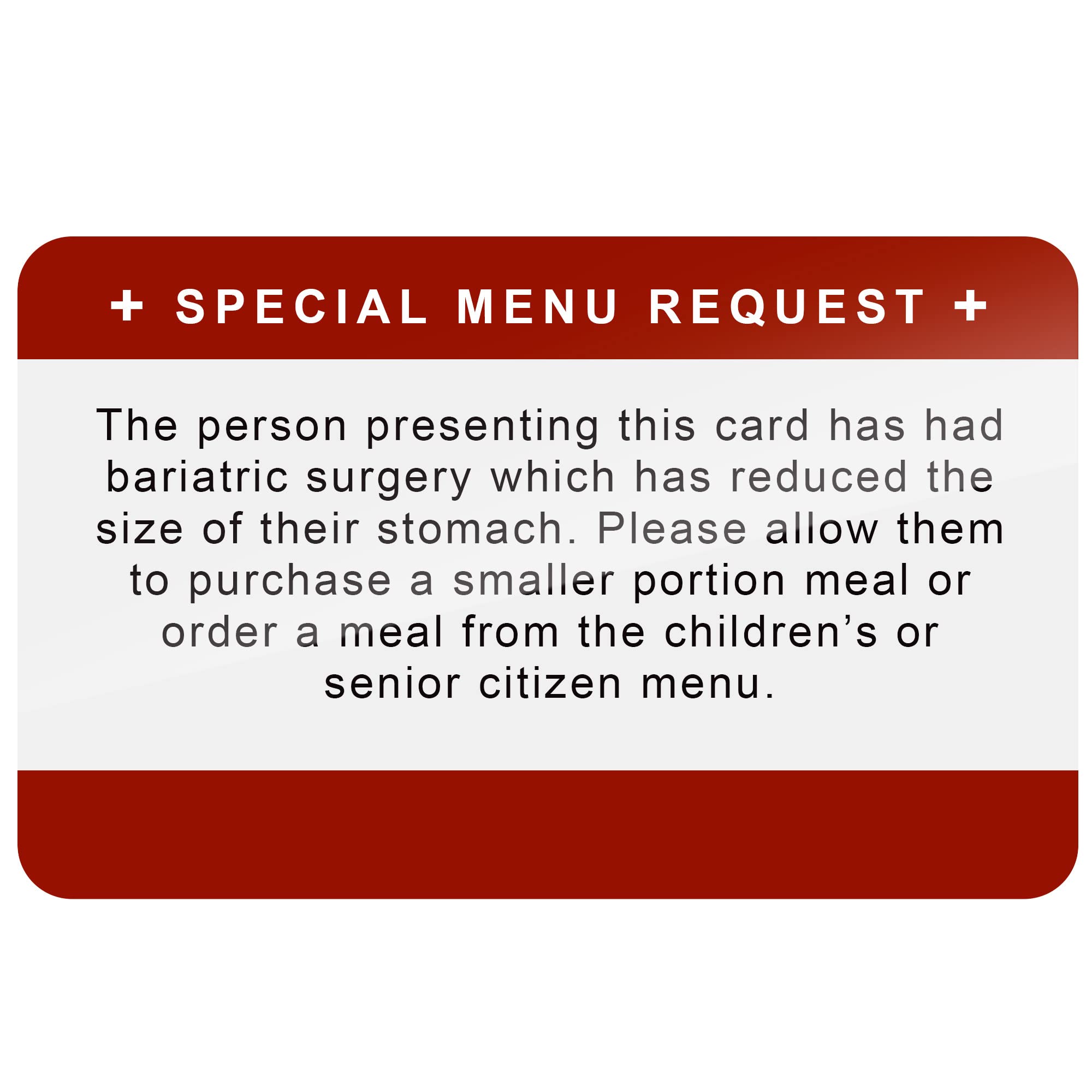 Snapklik.com : Bariatric Patient Restaurant Special Menu Request Card