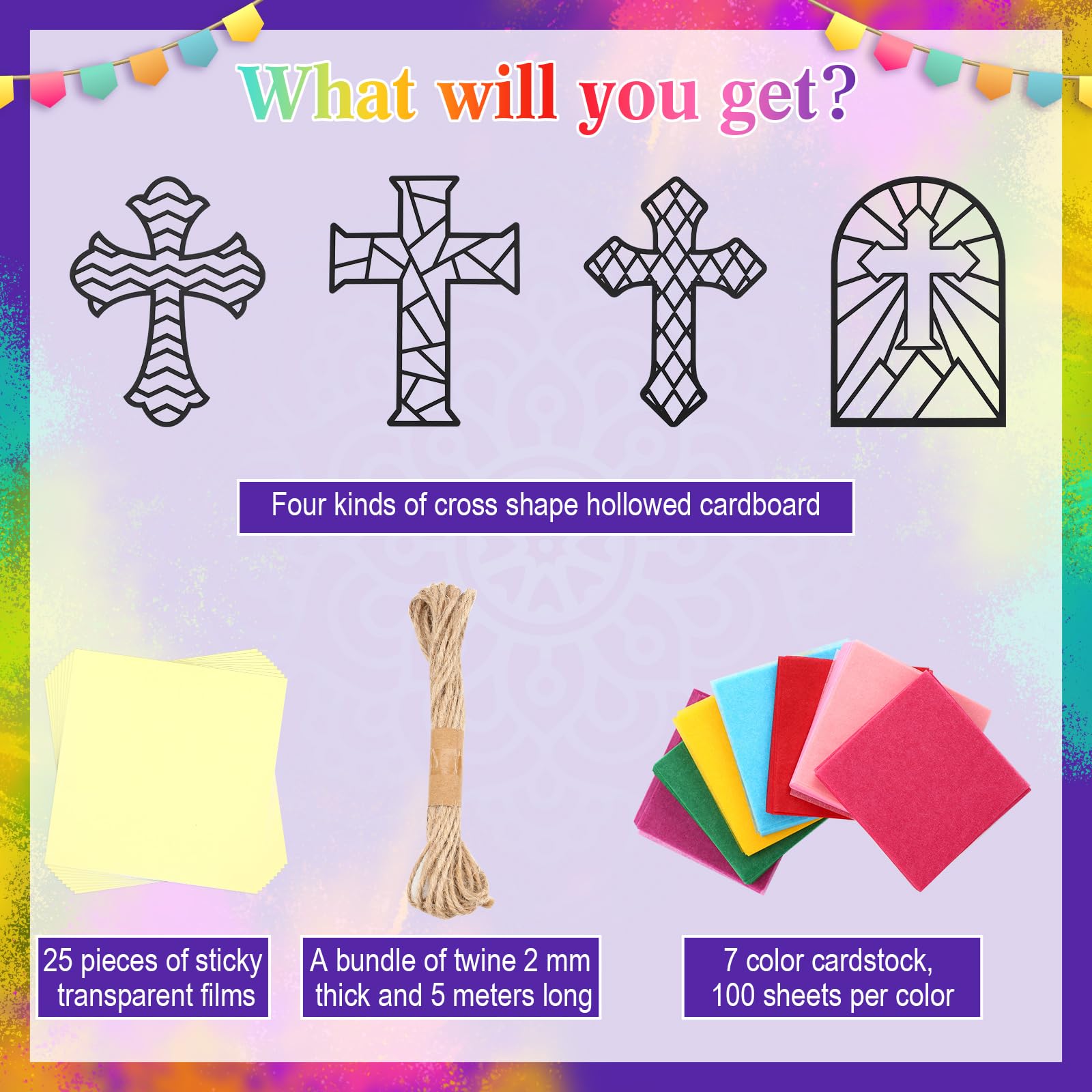 Snapklik.com : Yeaqee 24 Pack Christmas Cross DIY Suncatcher Paper ...