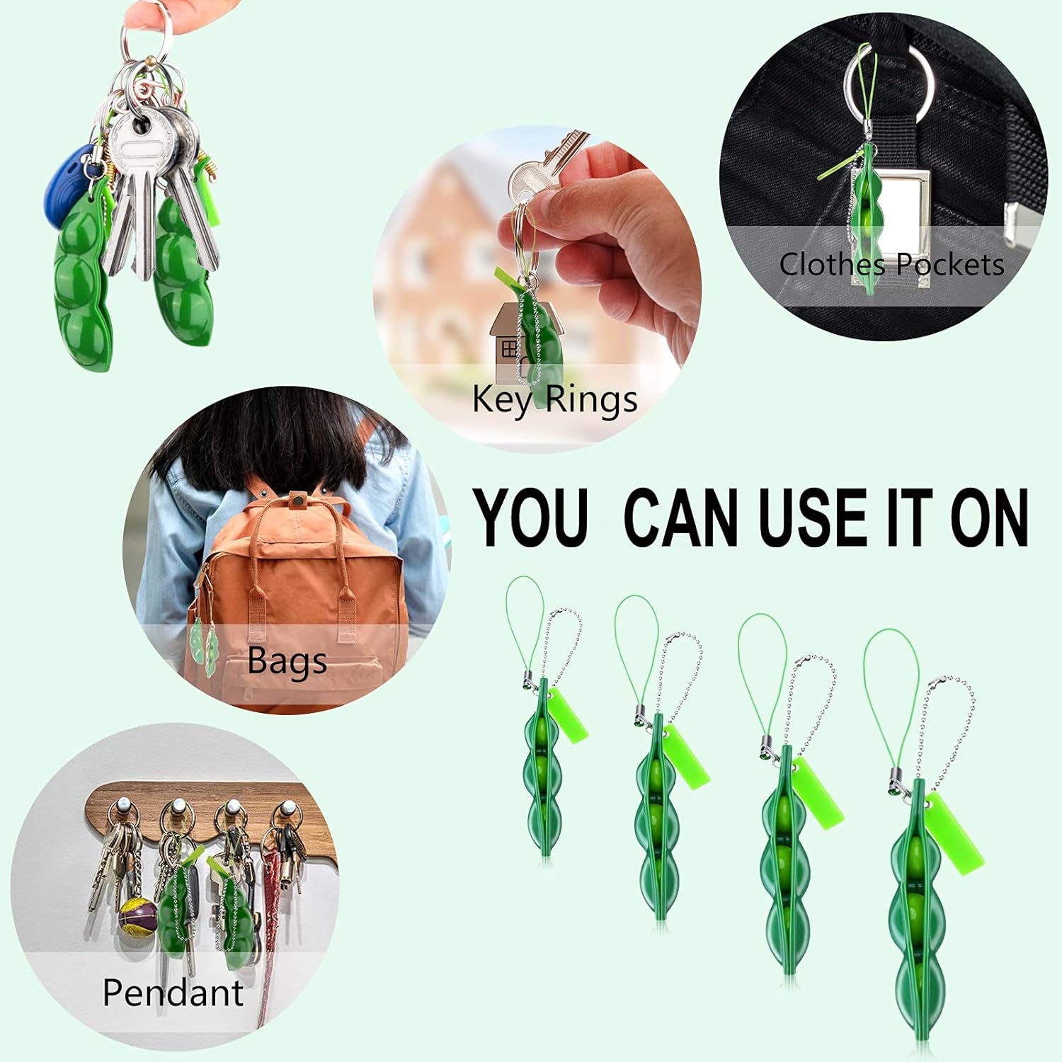 8pcs Squeeze Beans Fidget Toy, Pea Pod Keychain Bring Fun for Kids ...