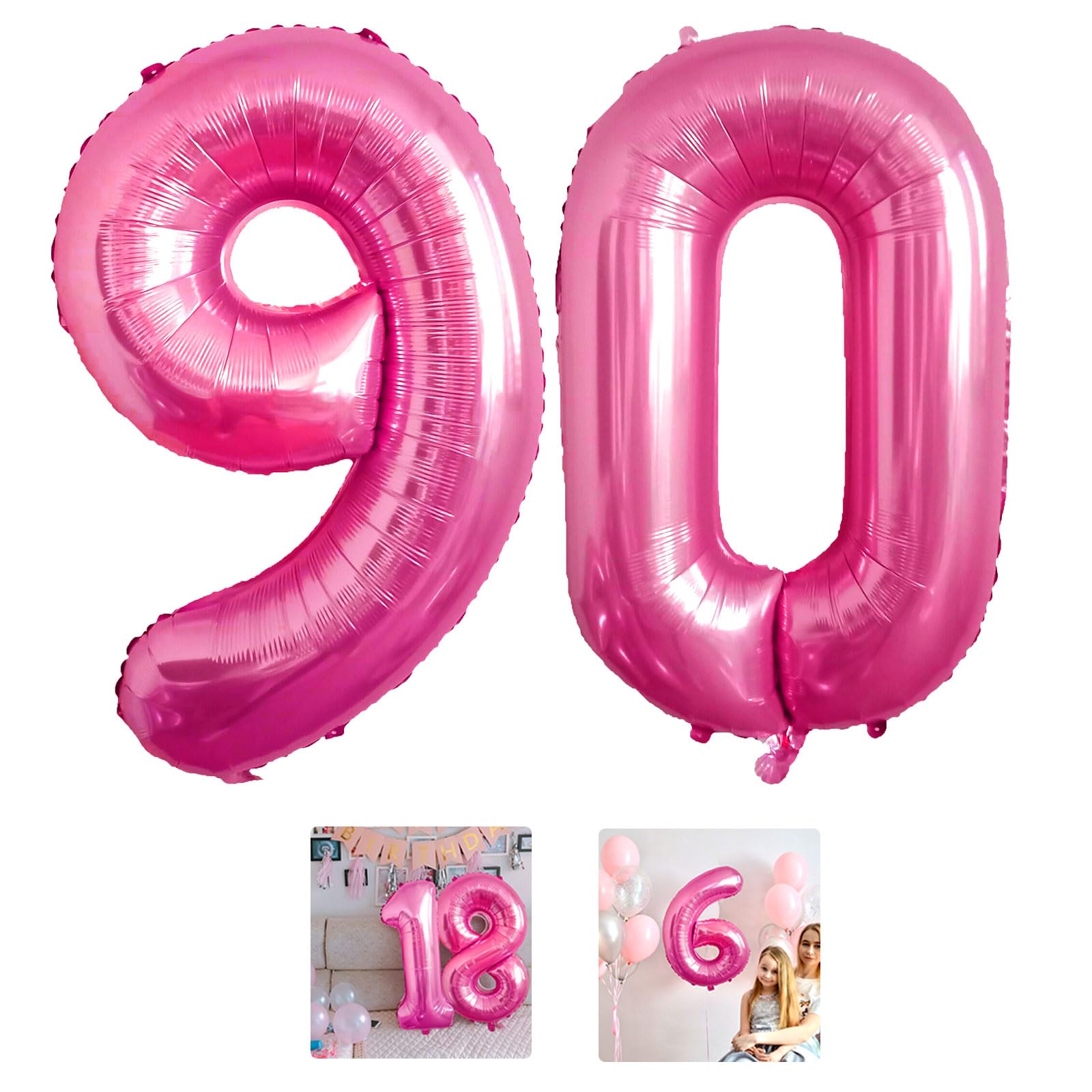 Amazon.com: 90 Number Balloon Pink 40 inch Big Foil Mylar 90th Balloons ...