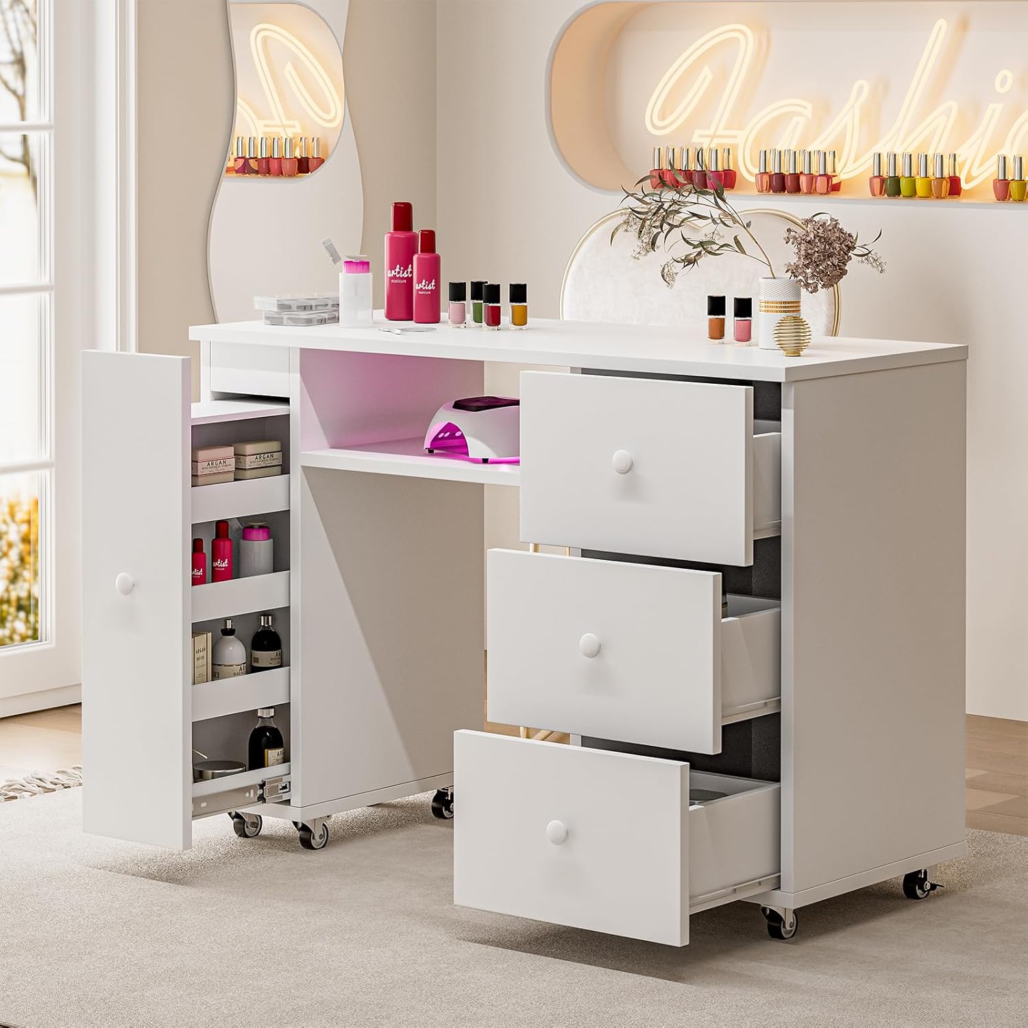 Amazon.com: Paddie Manicure Table, Nail Desk for Nail Tech, Nail Table ...