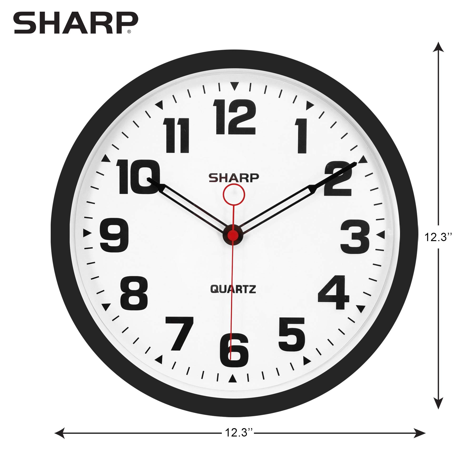 Snapklik.com : SHARP Matte Black Wall Clock 12" Inch Silent Non-Ticking ...