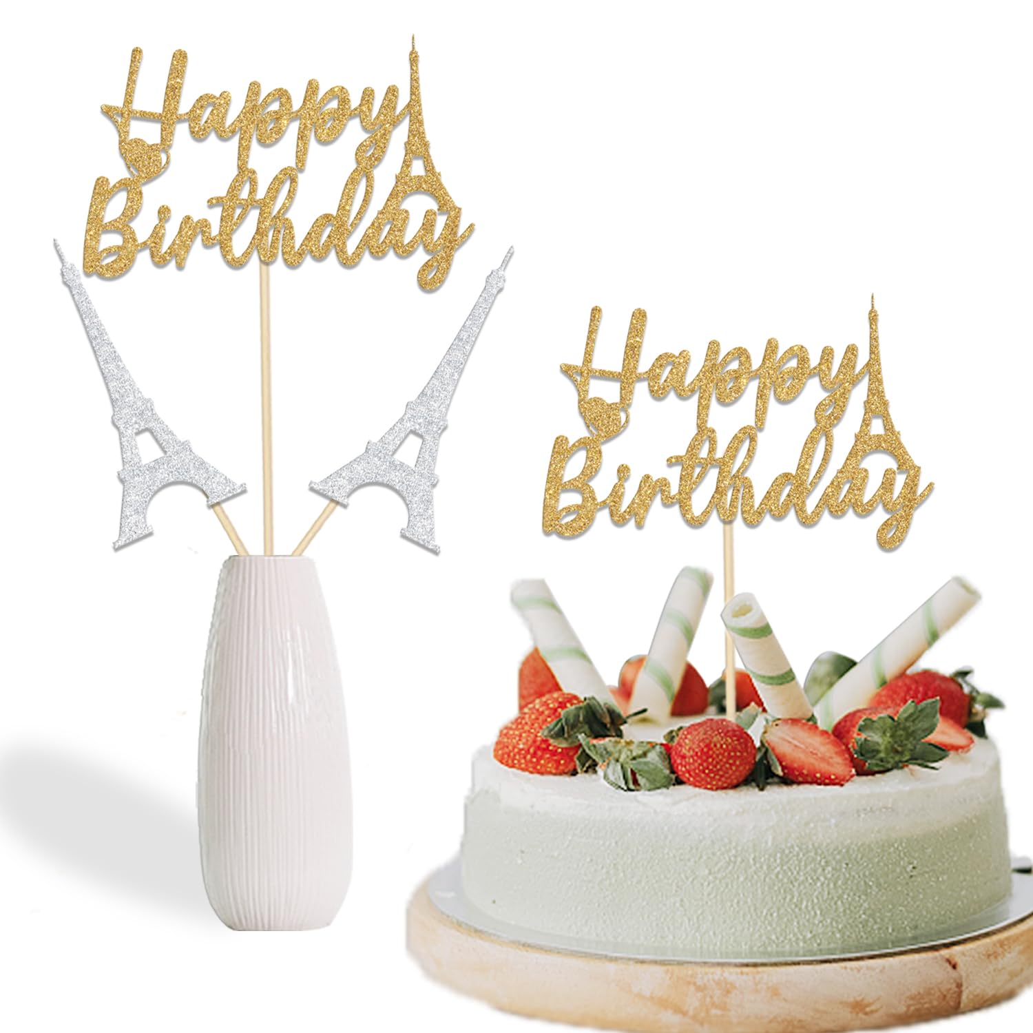 Snapklik.com : 12Pcs Paris Happy Birthday Centerpiece Sticks, Silver ...