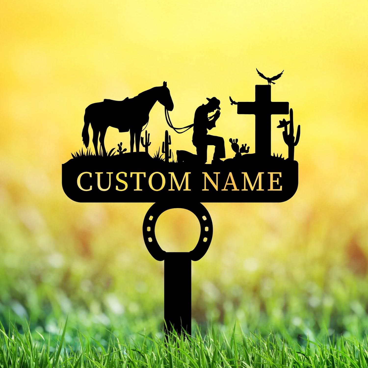 Amazon.com : Personalized Praying Cowboy Horse Memorial Cross Stake ...
