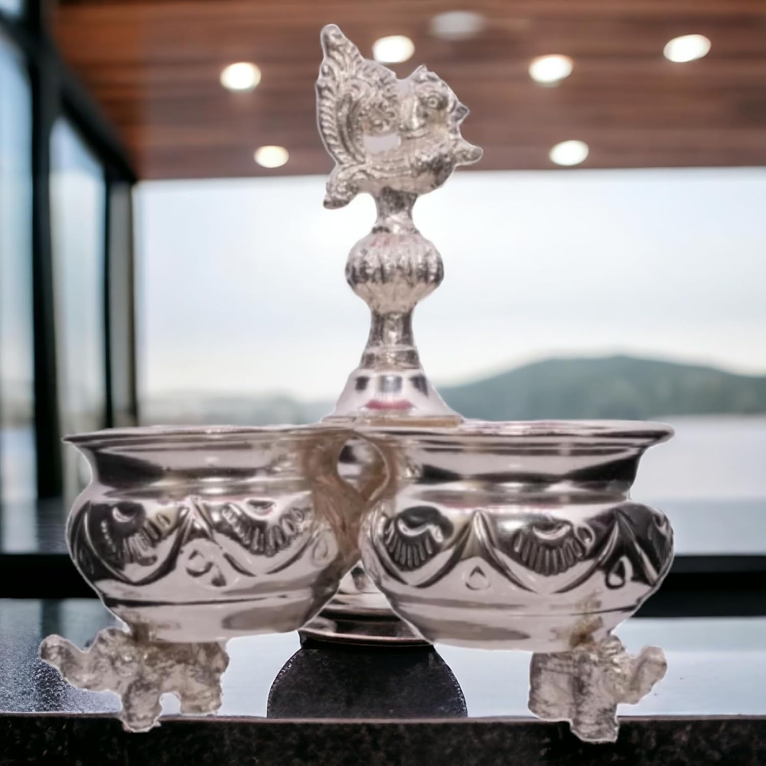 Sigaram German Silver Panchwala Cup with Peacock Handle for Pooja Thali ...