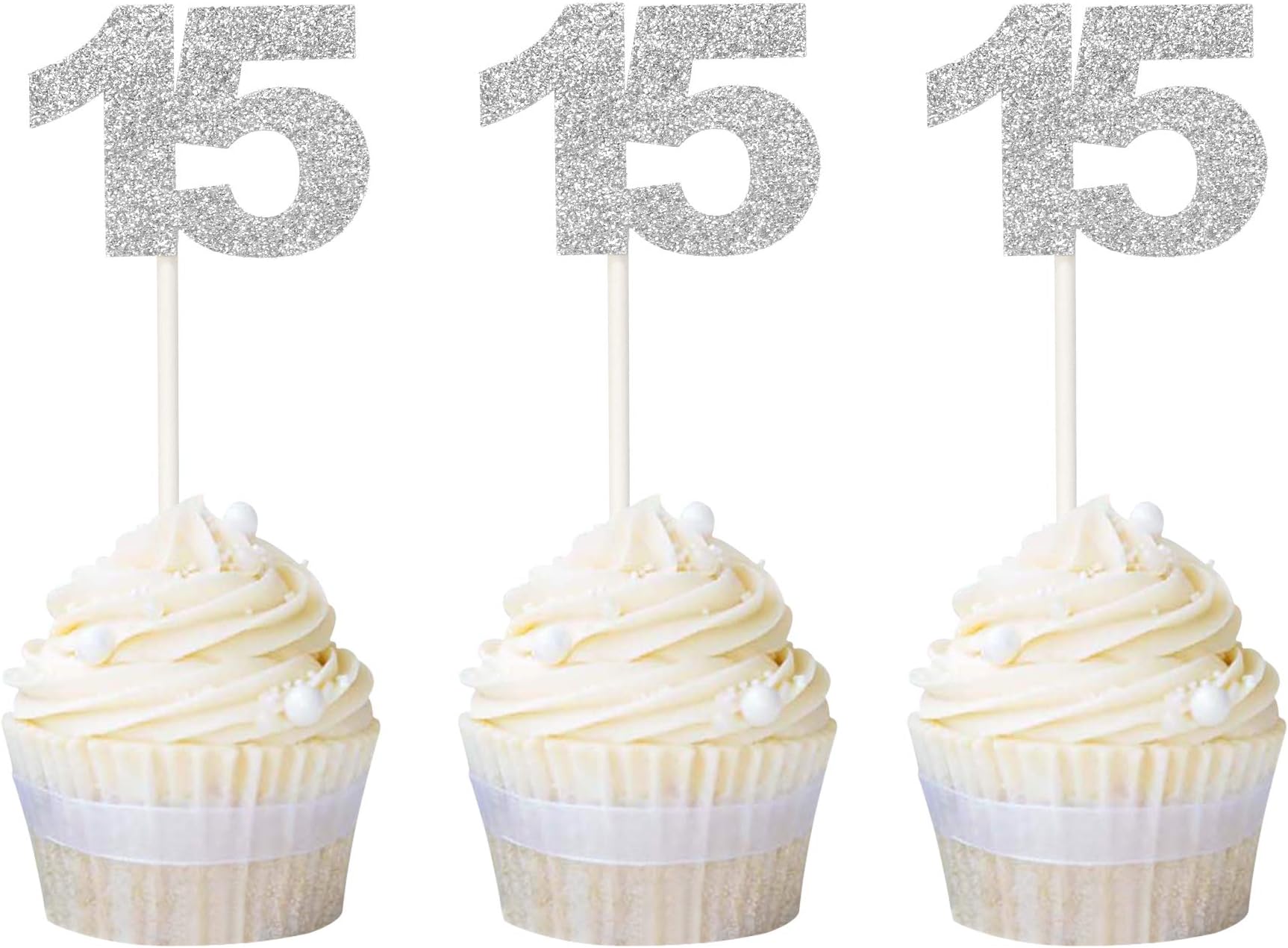 Amazon.com: 24 Pack Happy 15th Cupcake Toppers Glitter Number 15 ...