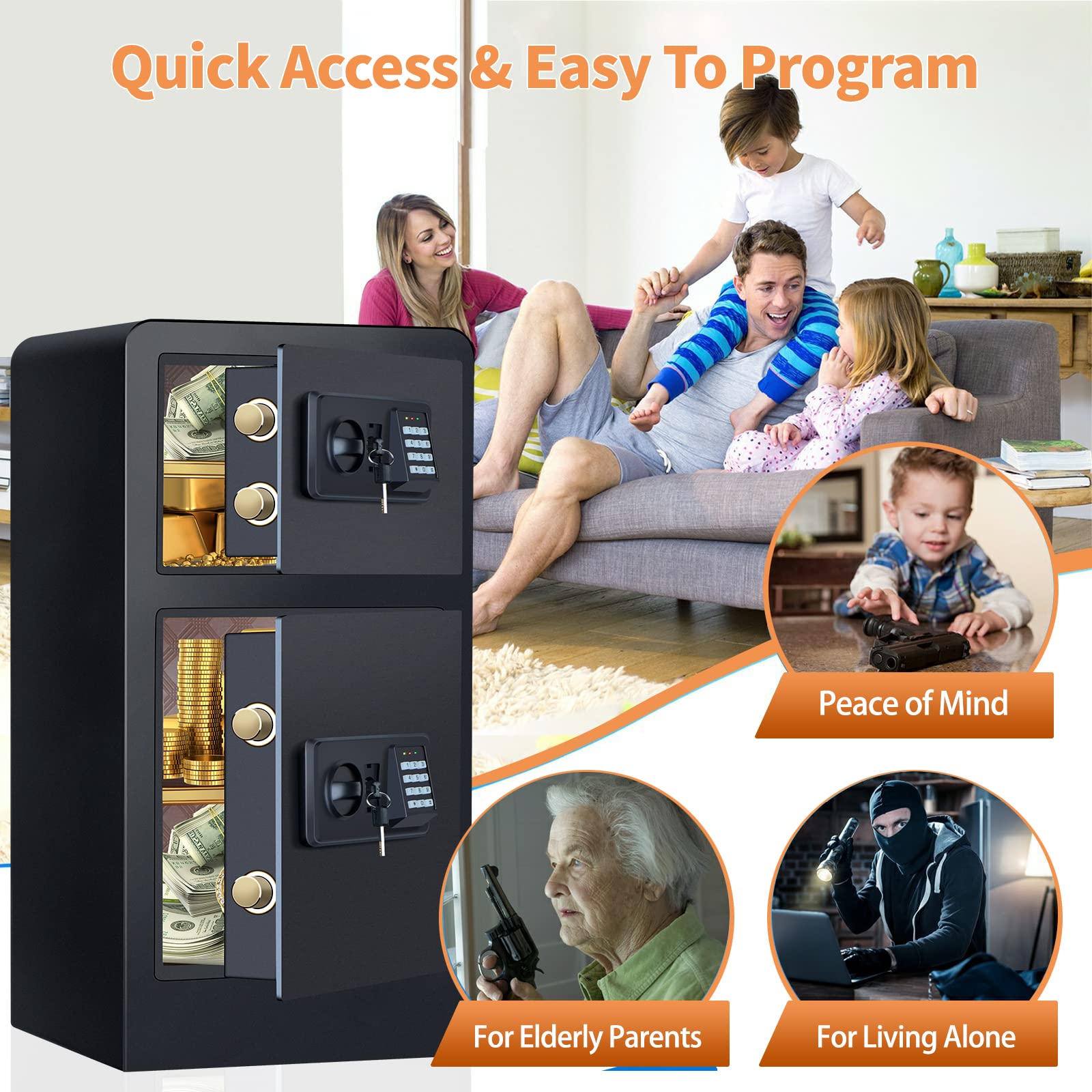 GHJGAGE 4.5 Cubic Extra Large Safe Box Fireproof Waterproof with Double ...