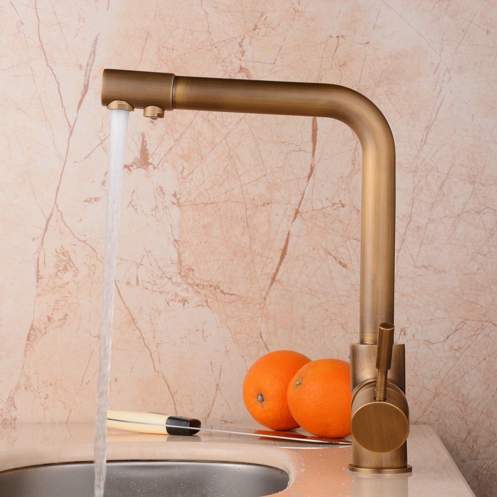 Hiendure Antique Brass Purified Water Outlet Kitchen Sink Faucet with ...
