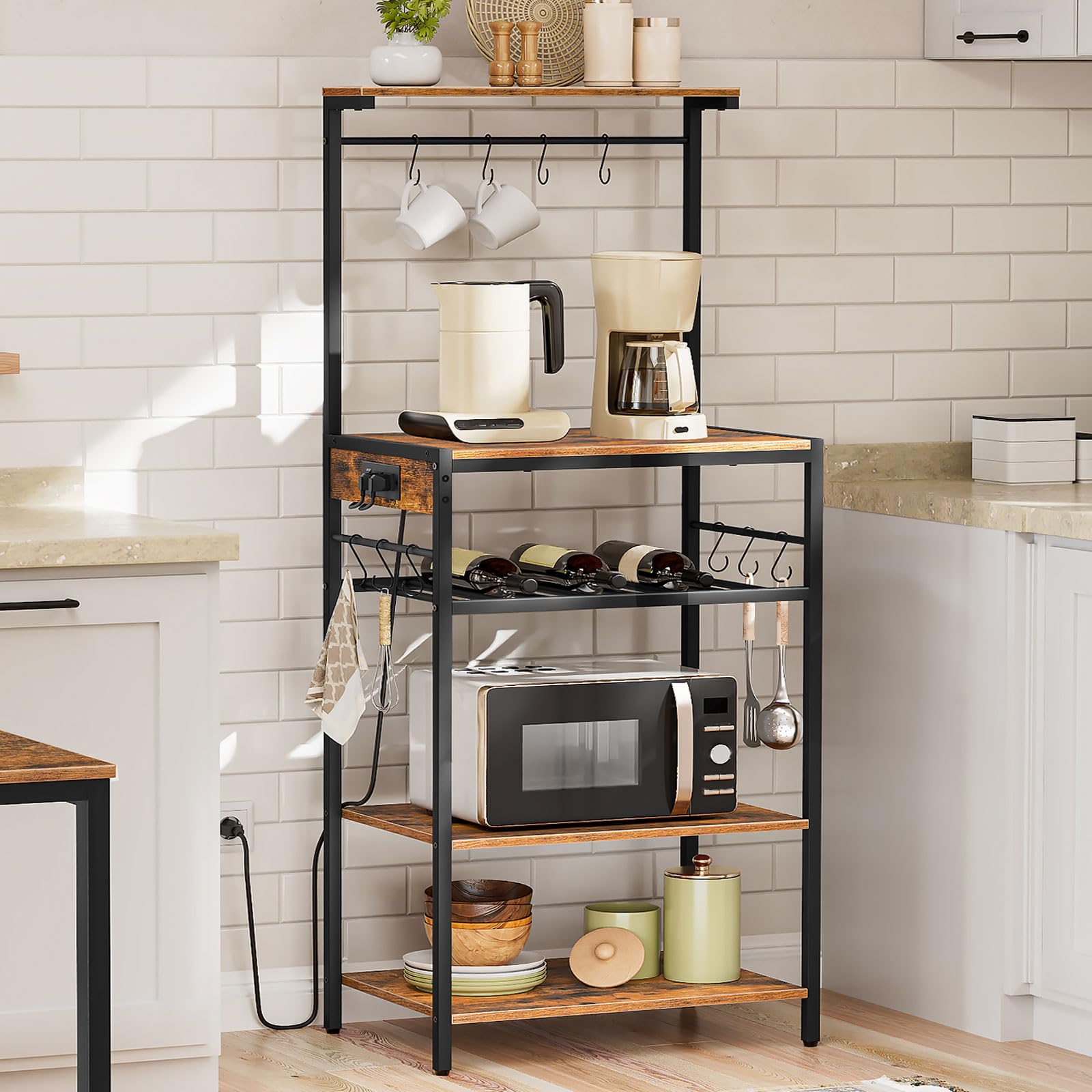 Amazon.com: HOOBRO Kitchen Bakers Rack with Power Outlet, 5-Tier Coffee ...