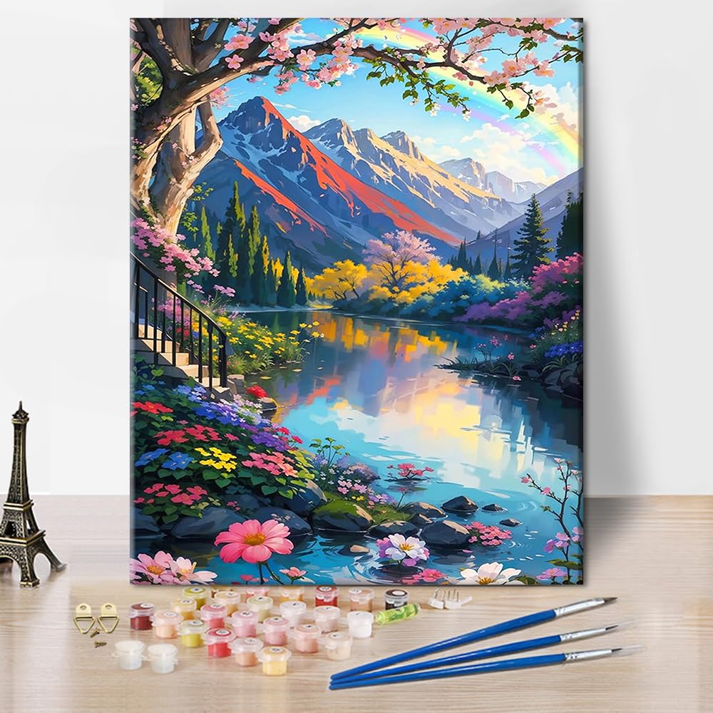 TISHIRON Paint by Numbers Kit for Adults, Landscape Acrylic Paint by ...