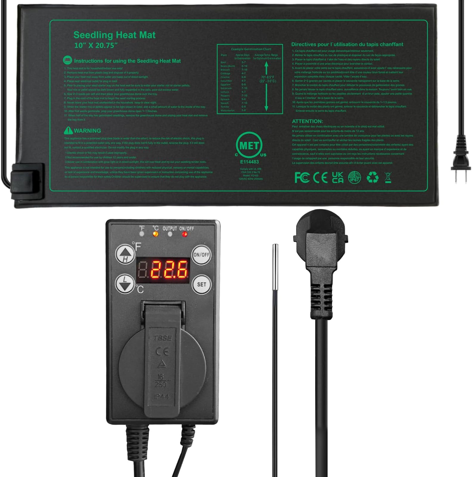 NAMOTEK Seedling Heat Mat and Thermostat Controller Combo Set for Seed ...