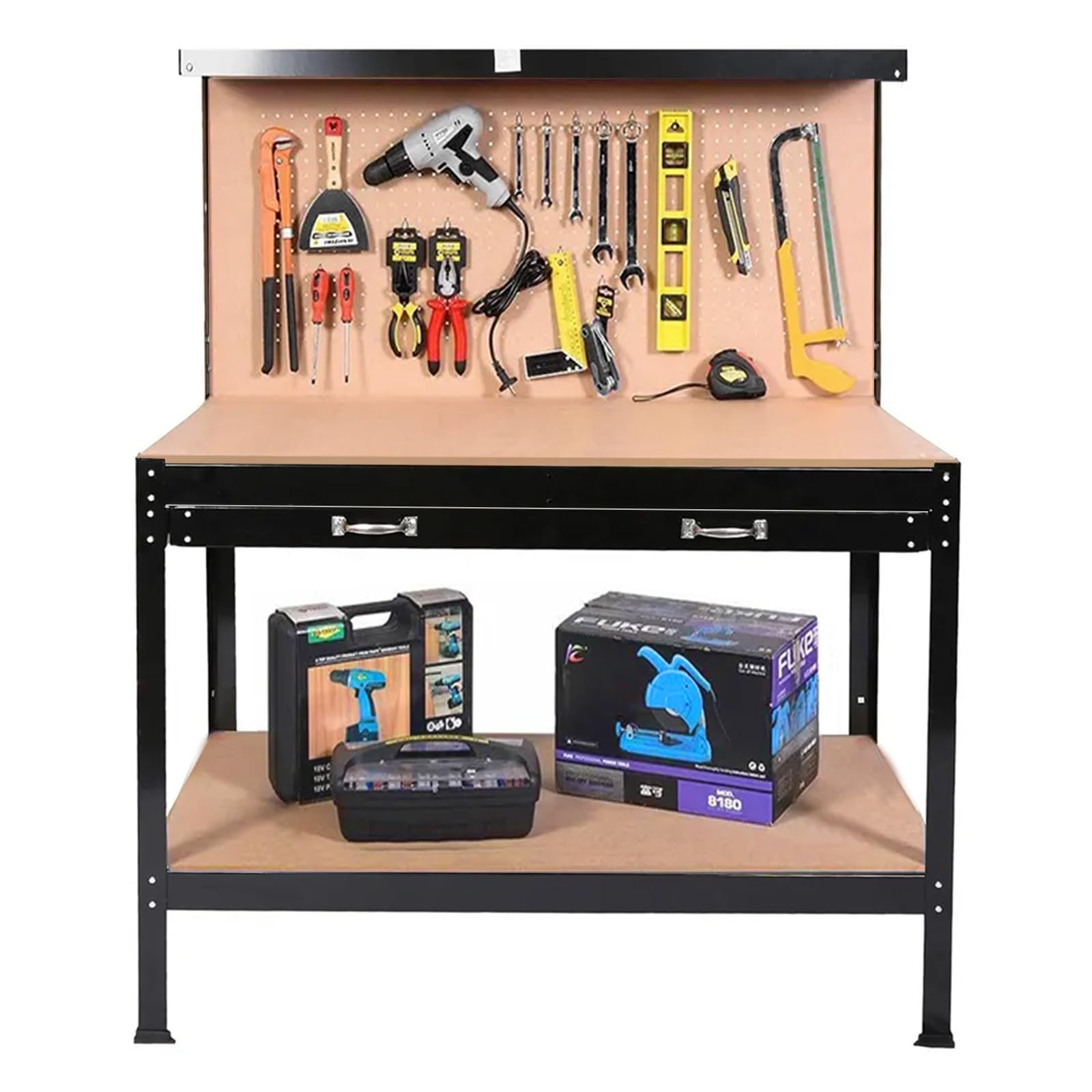 Heavy-Duty Steel Workbench – 63" Multipurpose Workshop Table with ...