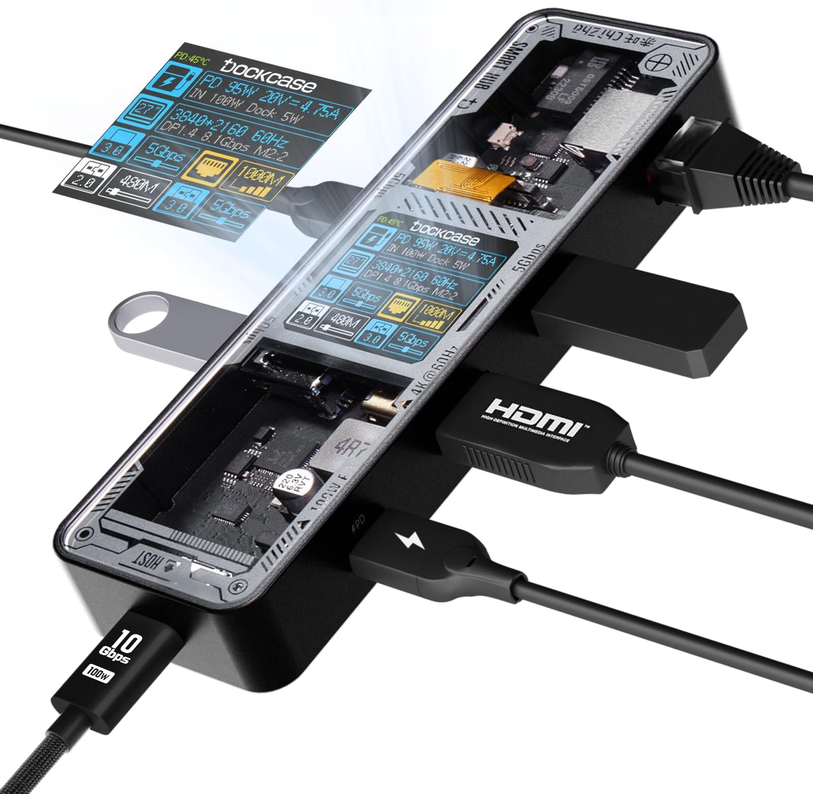 DOCKCASE Explorer Edition Smart USB Hub 6-in-1, 1 Gigabit Ethernet port ...